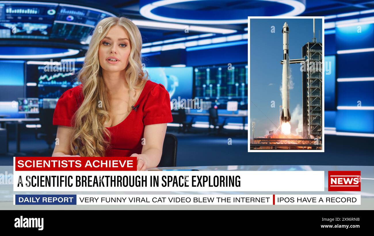 Split Screen TV News Live Report: Anchor Talks. Reportage Montage ...