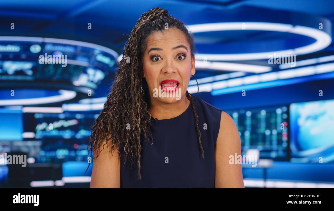 TV Live News Program with Black Female Presenter Reporting. Television ...