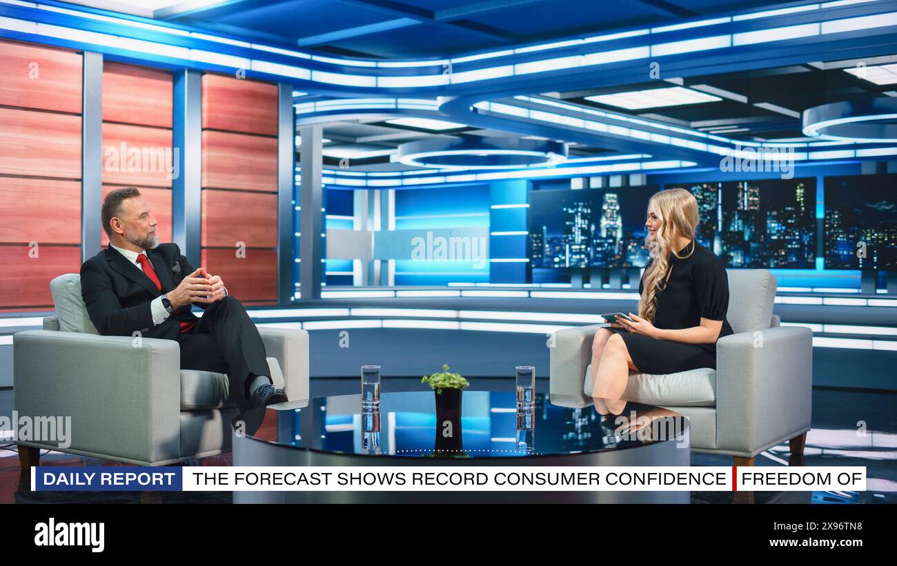 Talk Show TV Program Presenter and Celebrity Interview. Host and Guest ...