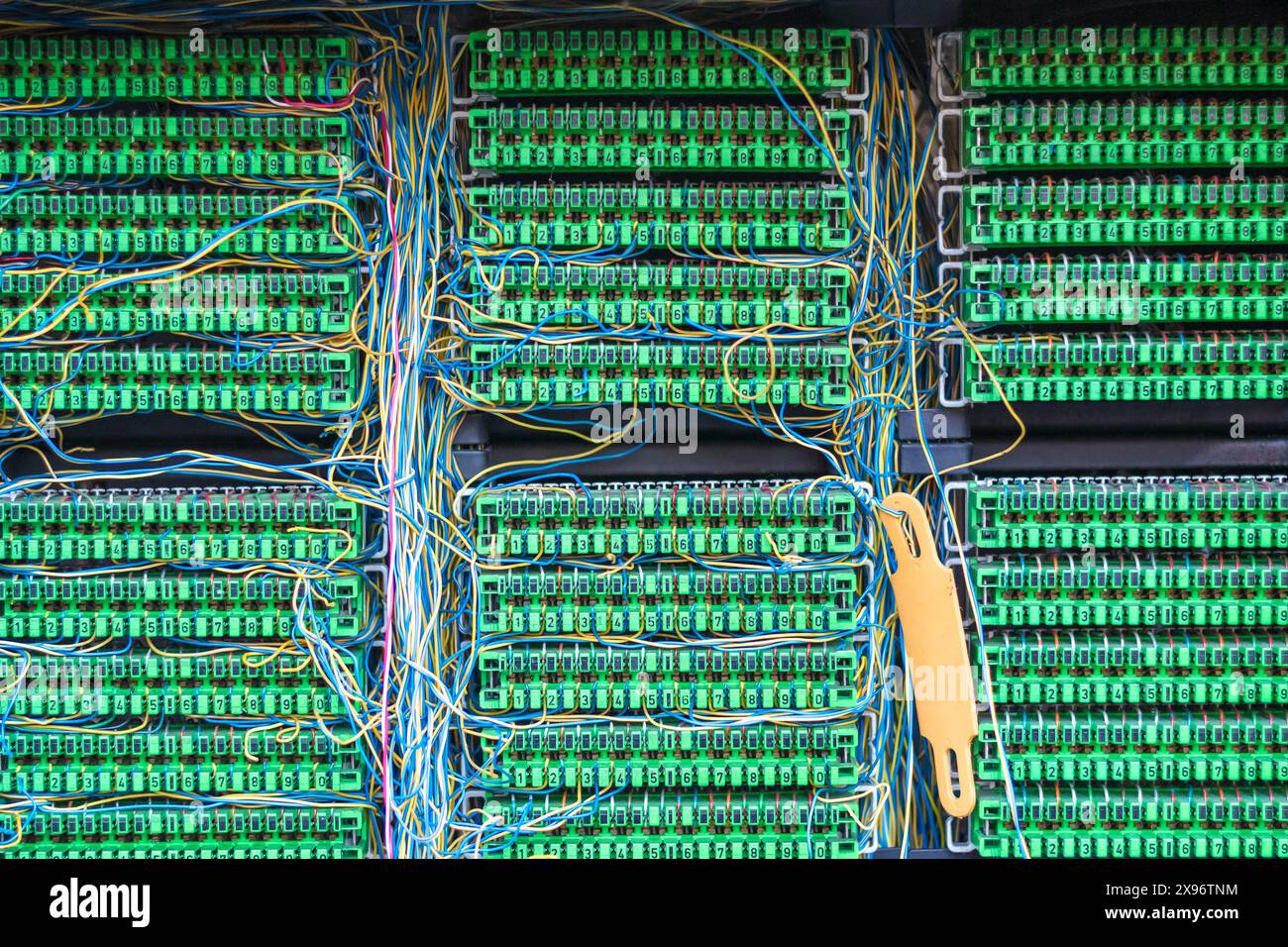 Landline telephone wires in a junction box on London street, England ...