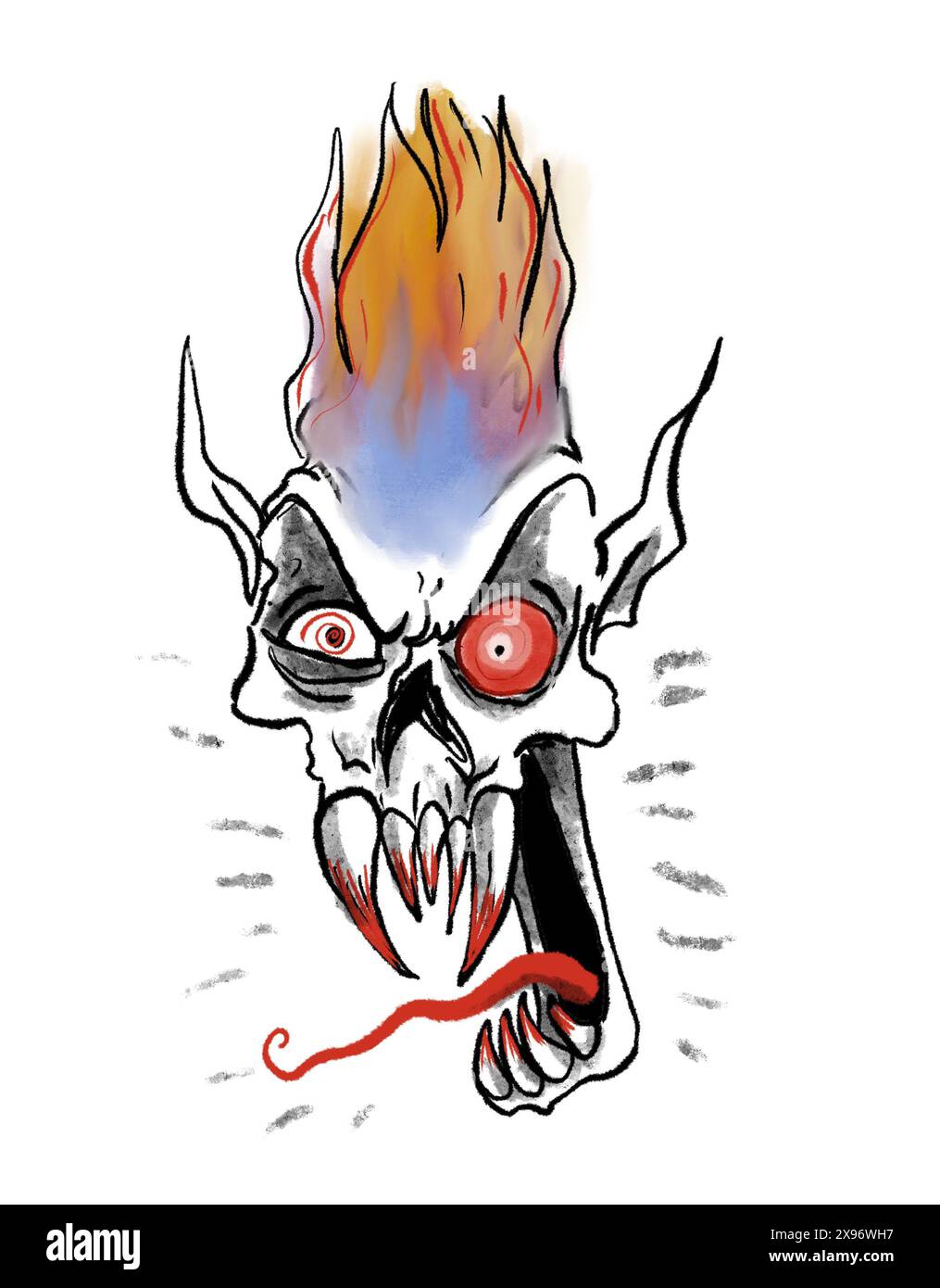 flaming skull cartoon illustration Stock Photo - Alamy