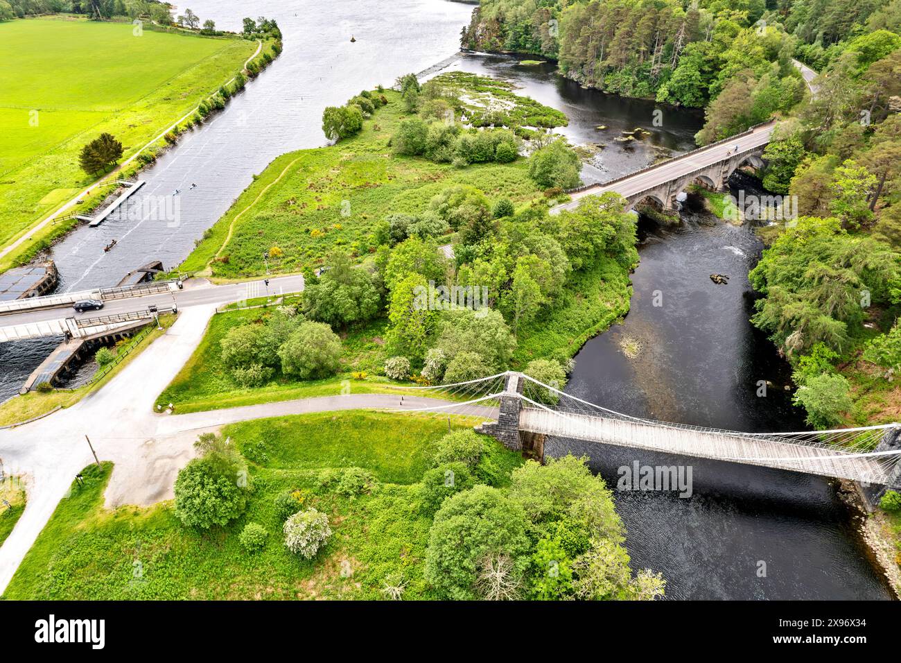 Caledonian Canal Scotland the white A82 Aberchalder swing bridge road ...