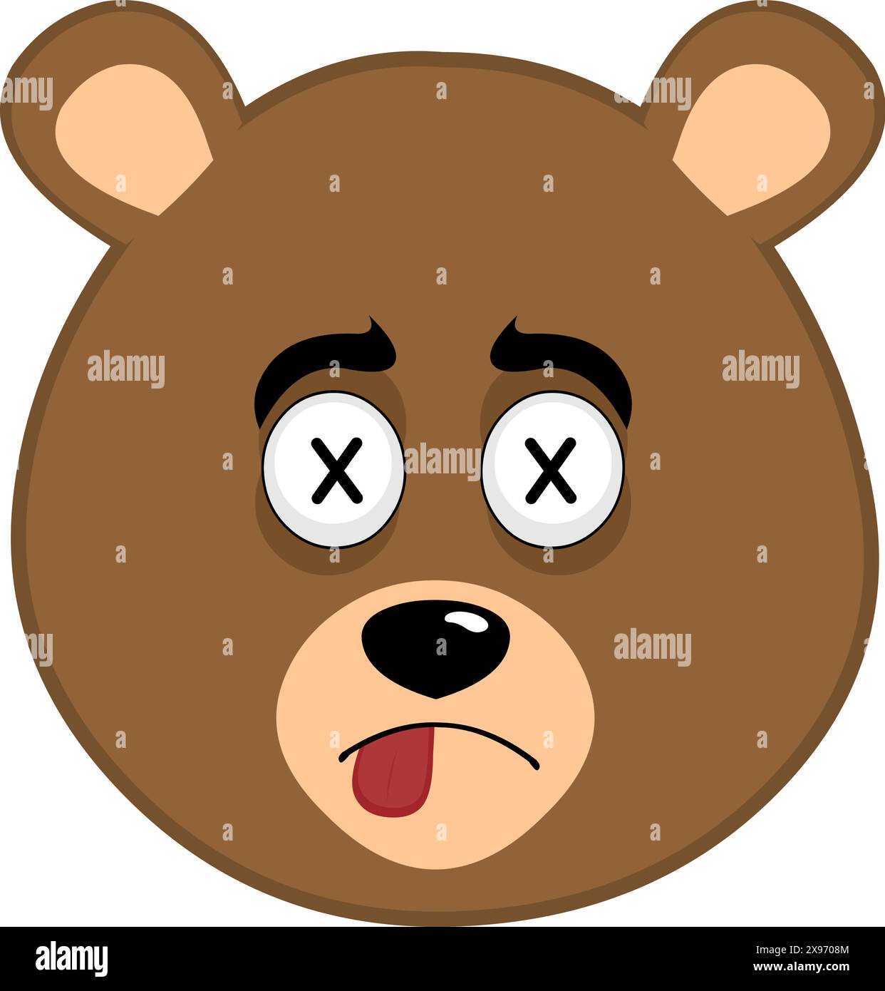 vector illustration face brown bear grizzly cartoon, with crosses eyes ...