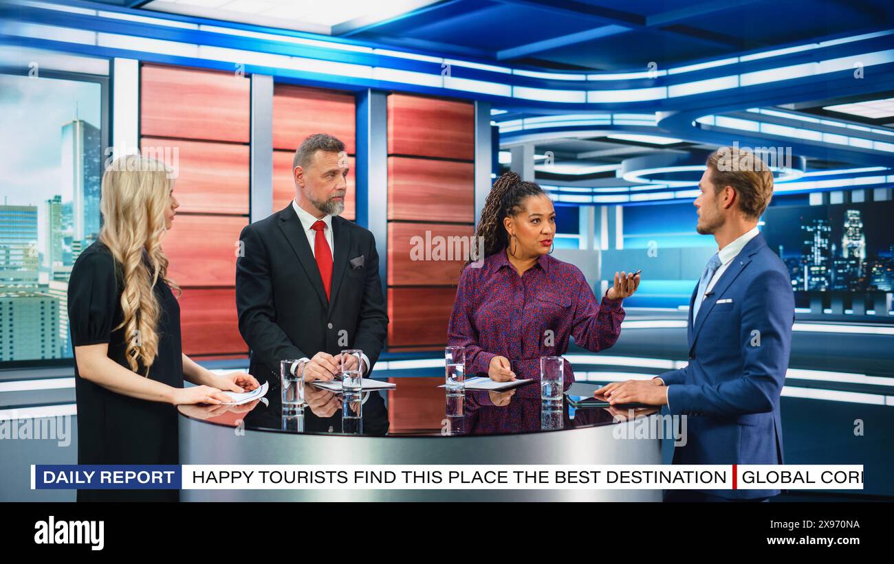 Talk Show TV Program: Four Diverse Specialists, Experts, Guests ...