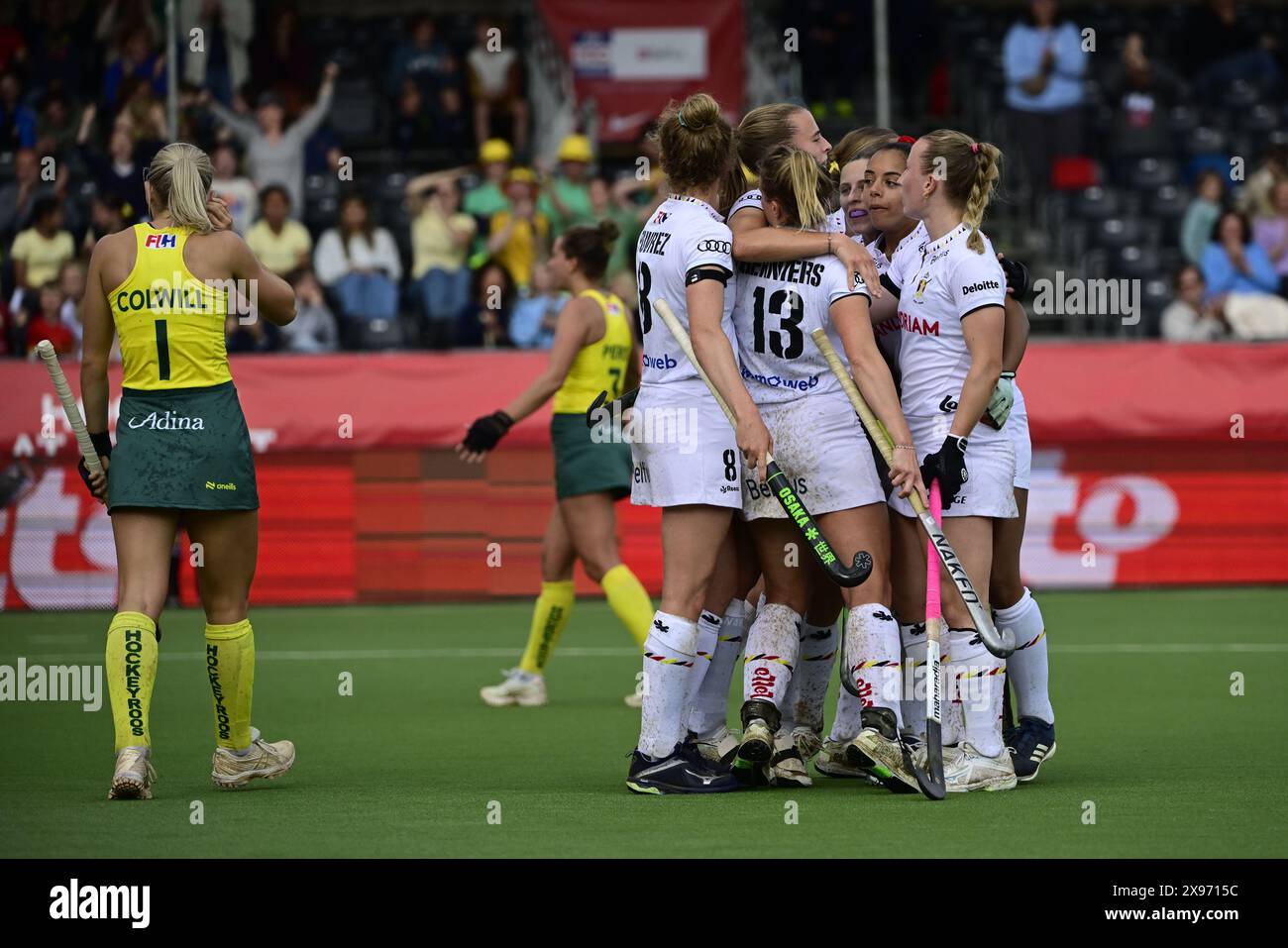 Antwerp, Belgium. 29th May, 2024. Belgium's players celebrate during a ...