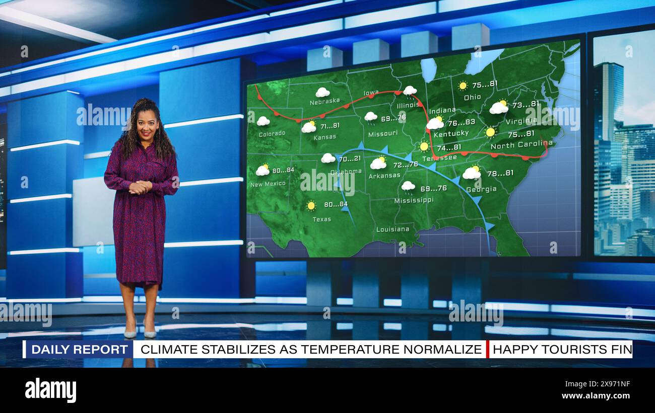 TV Weather Forecast Program: Professional Television Host Reviewing ...
