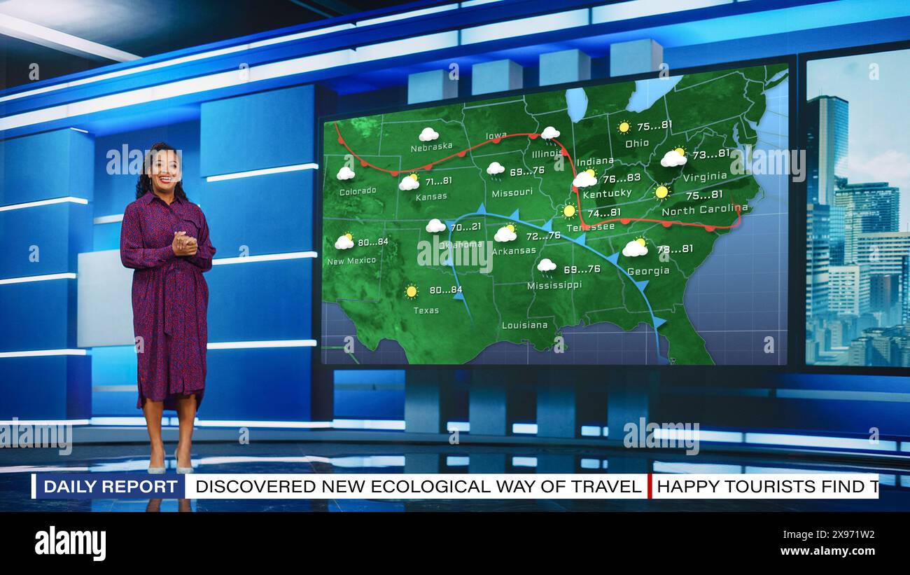 TV Weather Forecast Program: Professional Television Host Reviewing ...