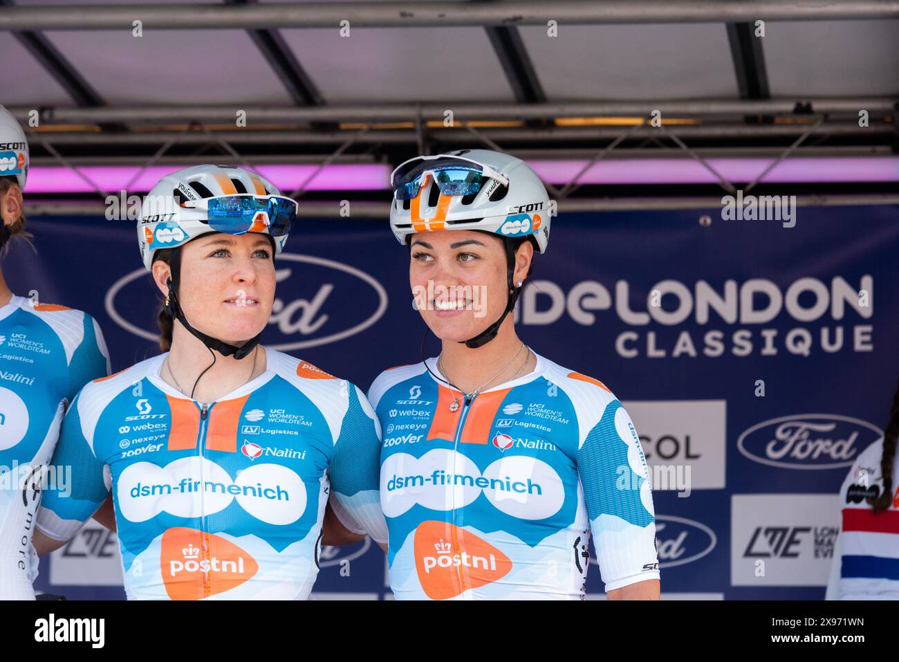 Riders of Team DSM at 2024 Ford RideLondon Classique Women's WorldTour ...