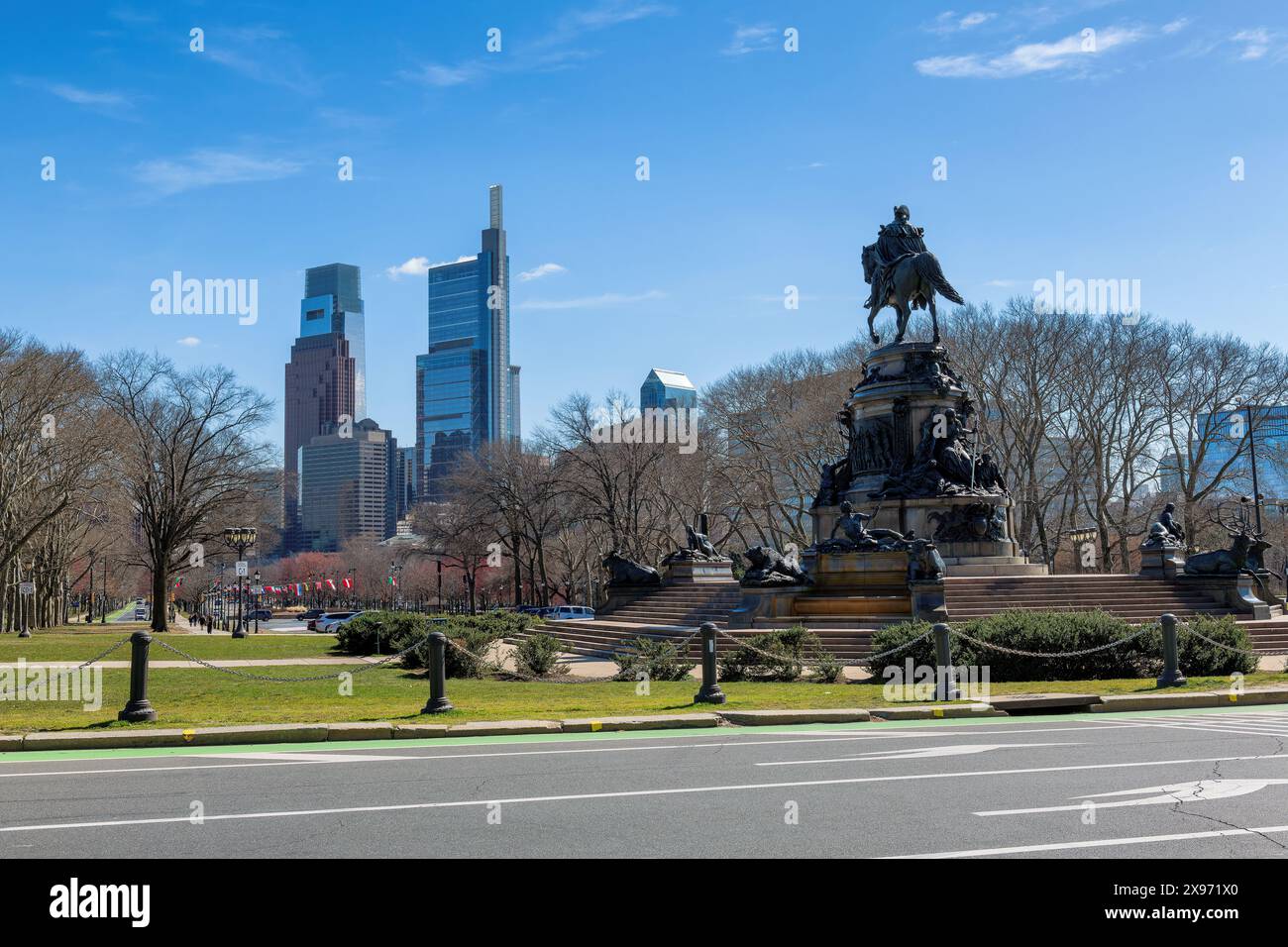 Philadelphia skyline in spring sunny day, Philadelphia, Pennsylvania ...