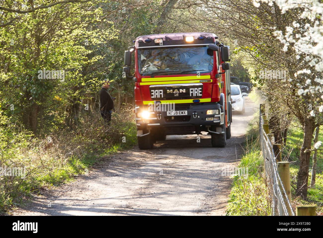 Lineside fire, firefighters in attendance, Creech Bottom, Swanage ...