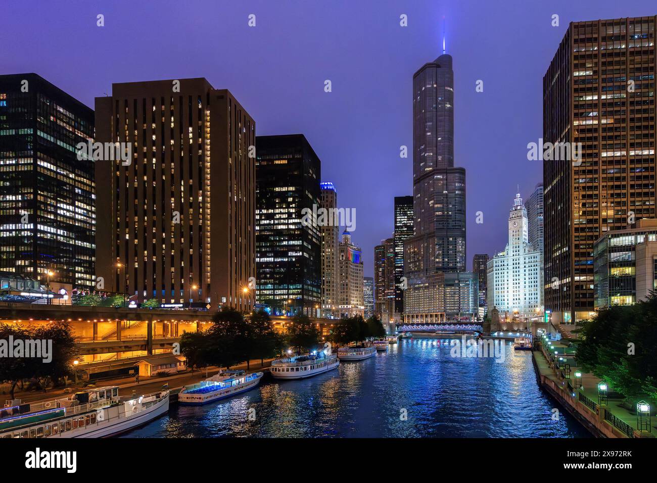 Chicago City skyline at night Stock Photo - Alamy