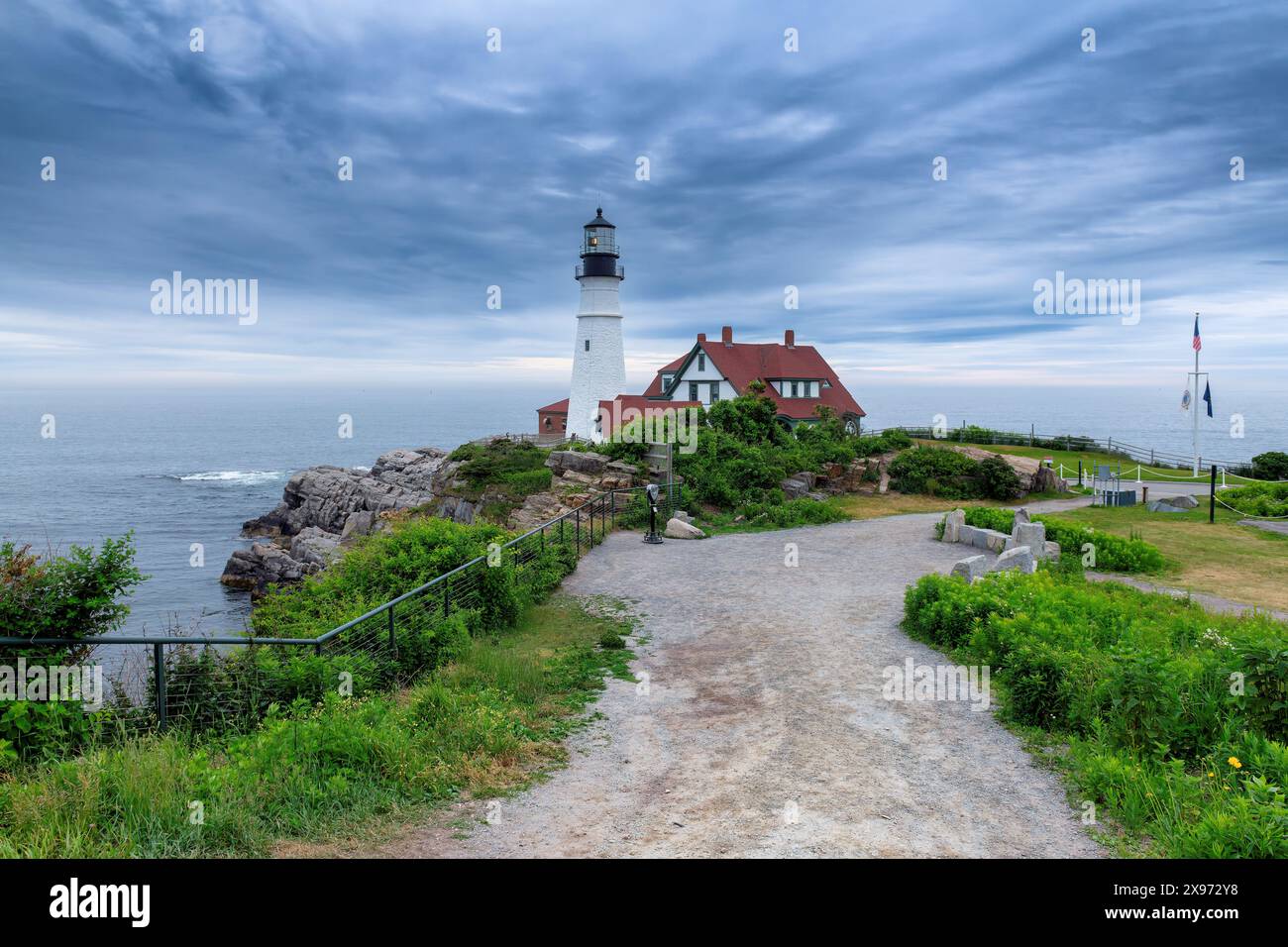 Portland Head Lighthouse in stormy morning in Maine, New England, USA ...