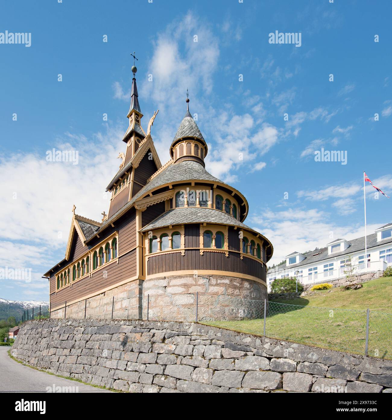Sognefjord landmark,a wooden 'English' church,St Olaf's,Balestrand ...