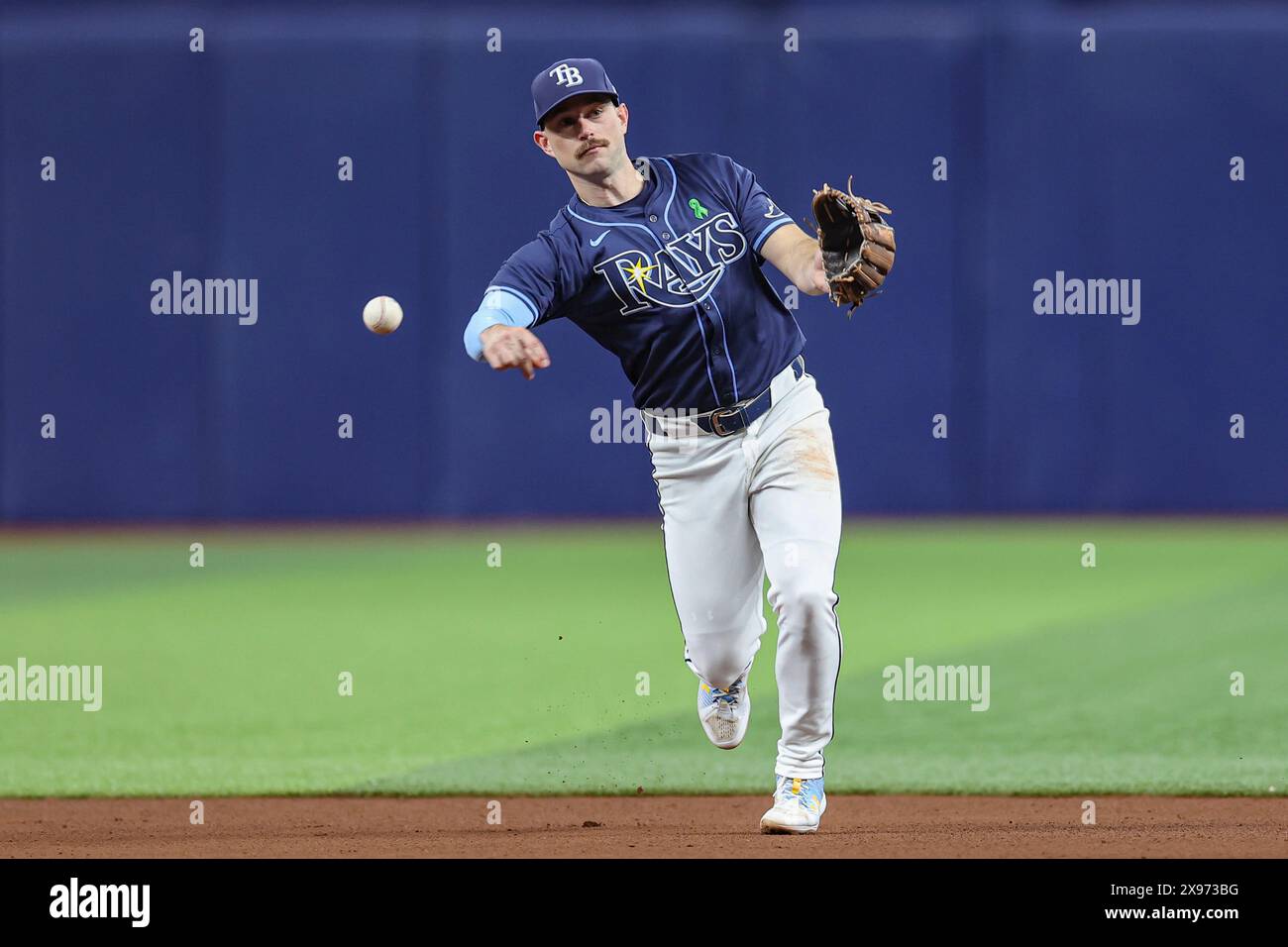 St. Petersburg, FL: Tampa Bay Rays second base Brandon Lowe (8) fields ...