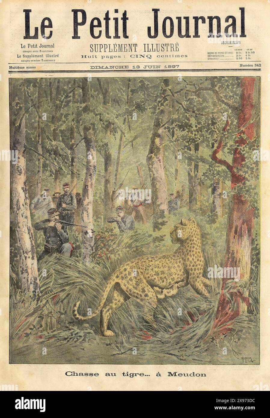 Translation : " SUNDAY JUNE 13, 1897 Number 343 Tiger hunting... in ...