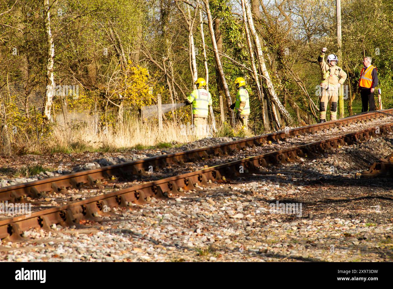 Lineside fire, firefighters in attendance, Creech Bottom, Swanage ...