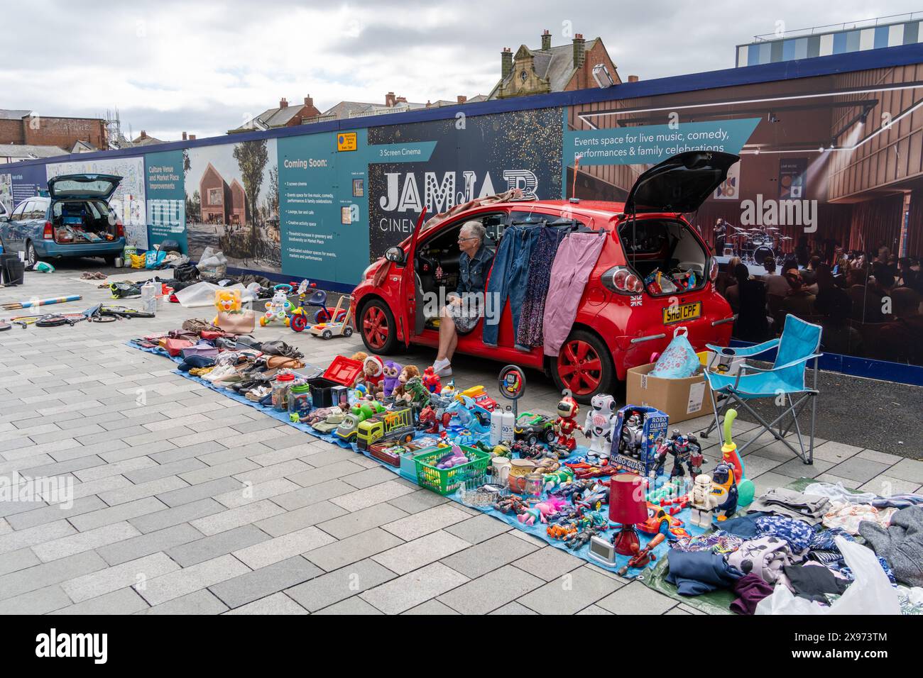 Blyth, Northumberland, UK. Flea market in the town centre, which is ...