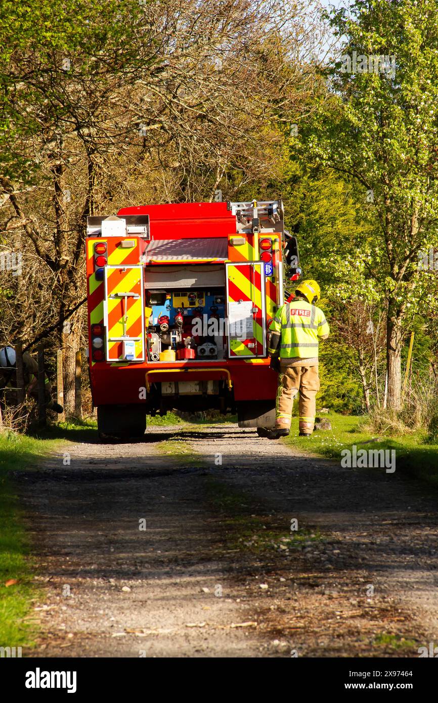 Lineside fire, firefighters in attendance, Creech Bottom, Swanage ...