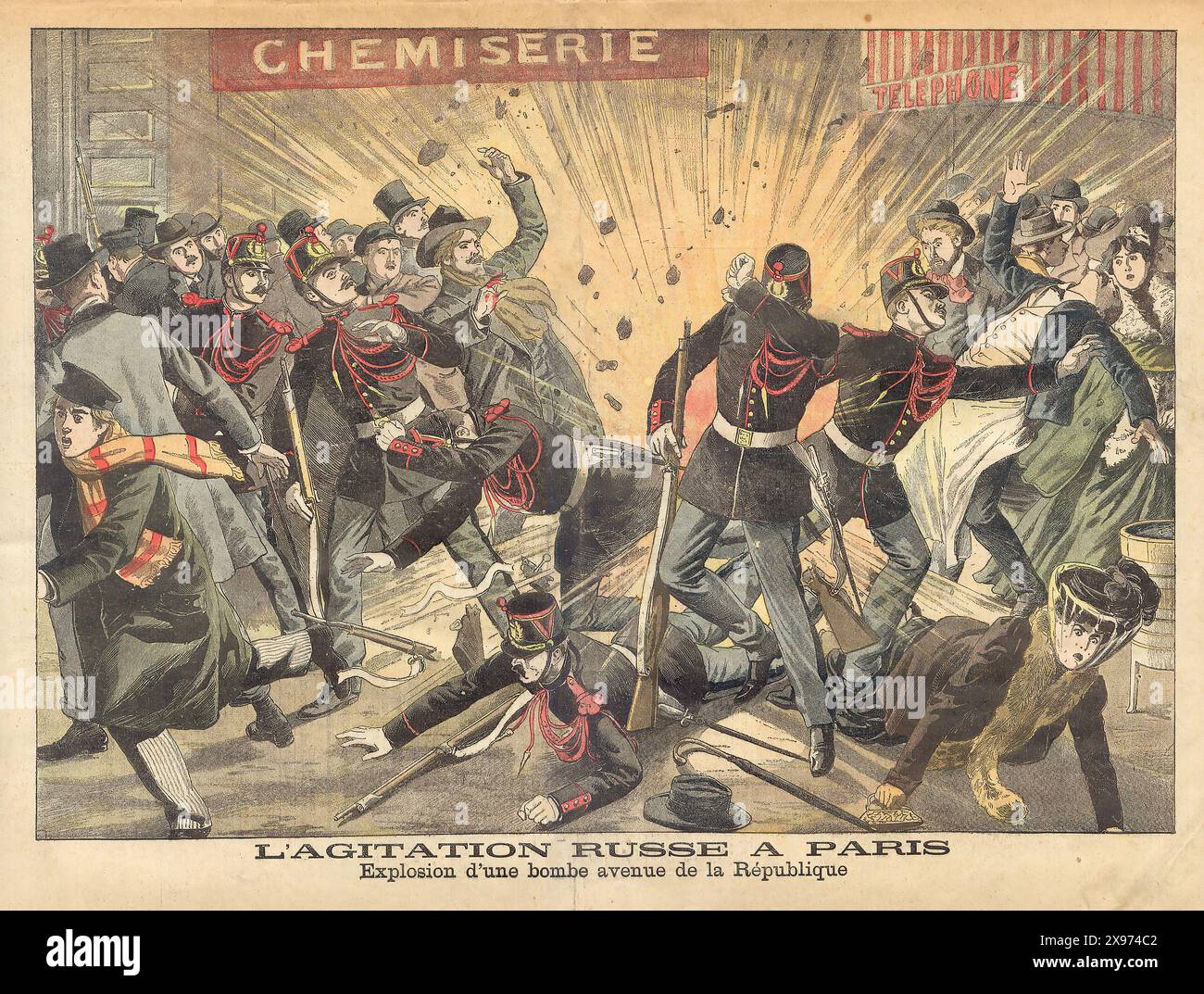 Translation : " RUSSIAN UNREST IN PARIS Explosion of a bomb on Avenue ...