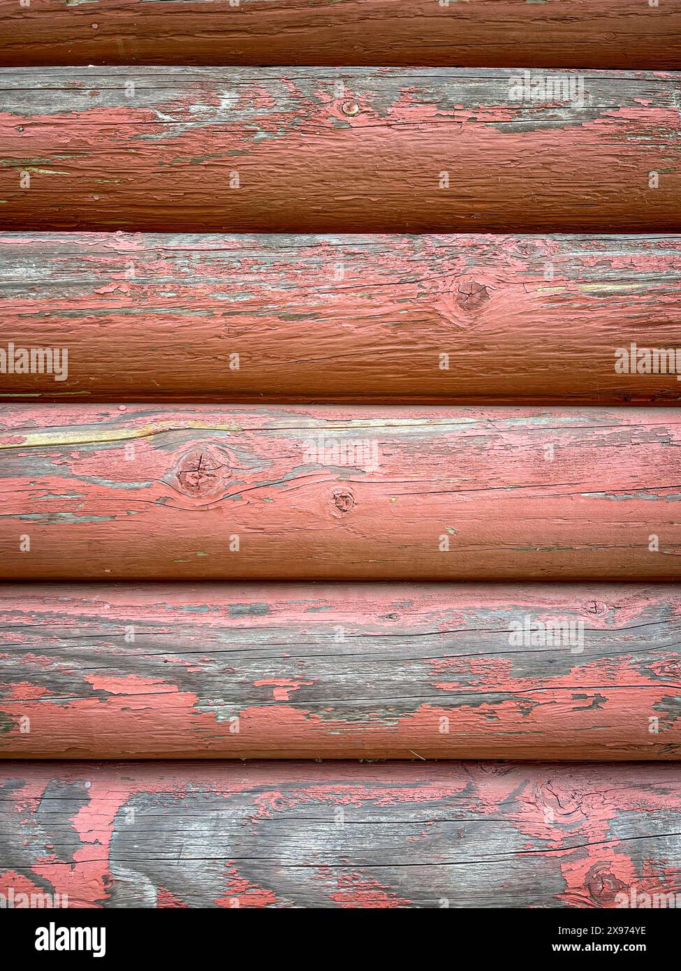 Background Image of Distressed Cabin Logs Painted Red and Weathered ...
