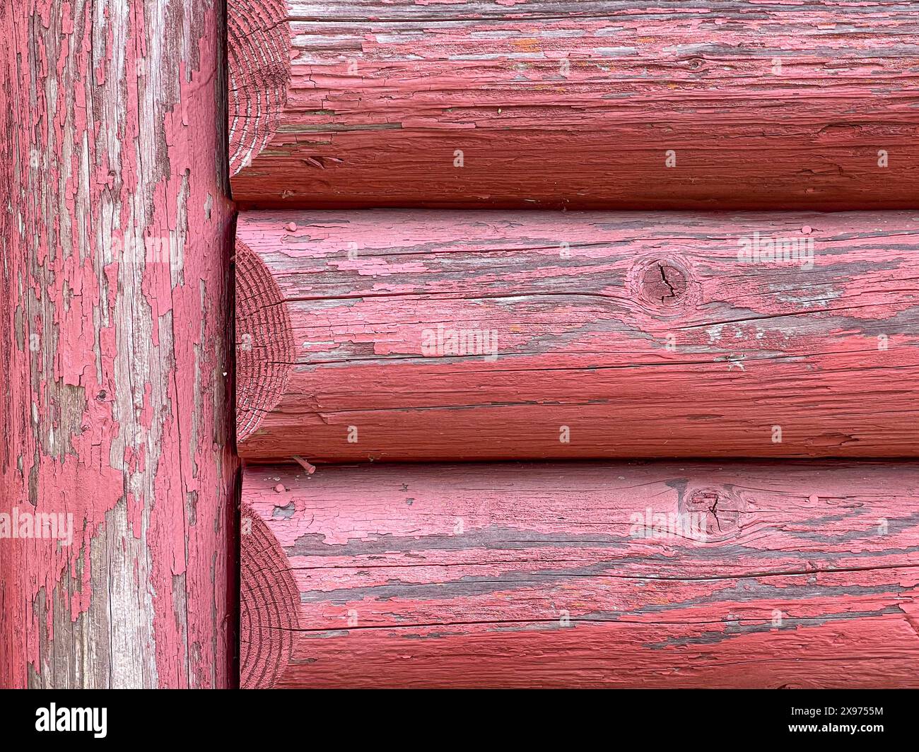 Background Image of Distressed Cabin Logs Painted Red and Weathered ...