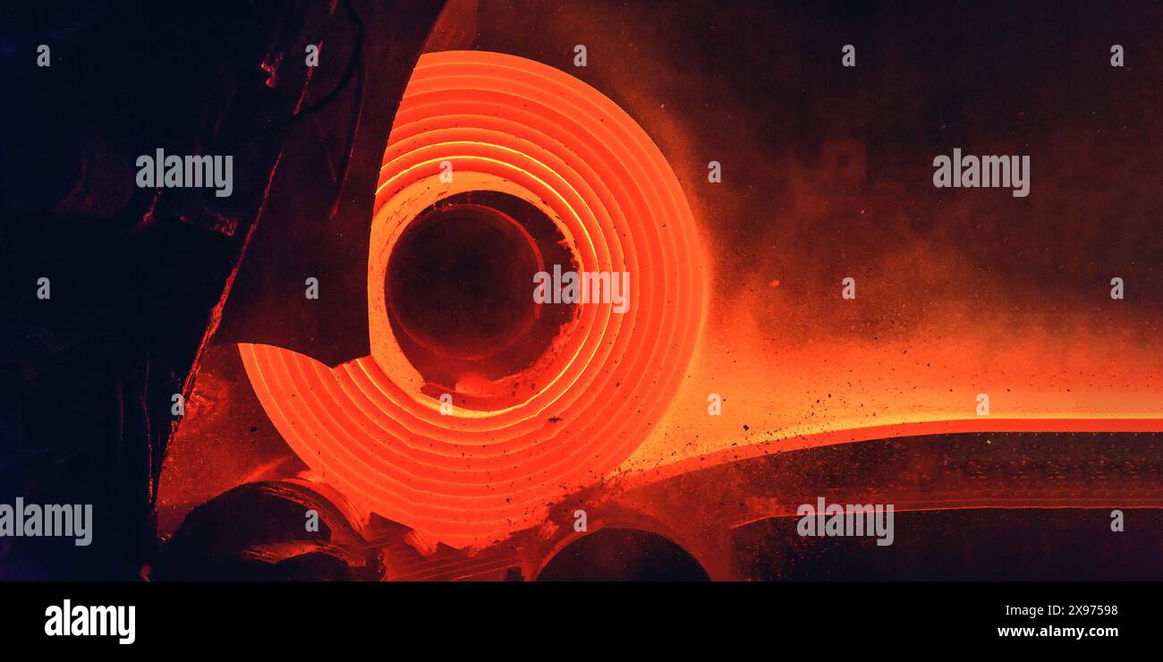 Hot-rolled steel process in steel industry Stock Photo - Alamy