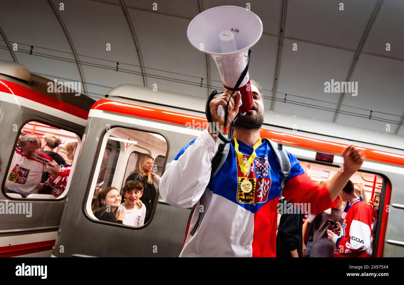 Czech fans celebrate victory in metro after the 2024 IIHF World ...