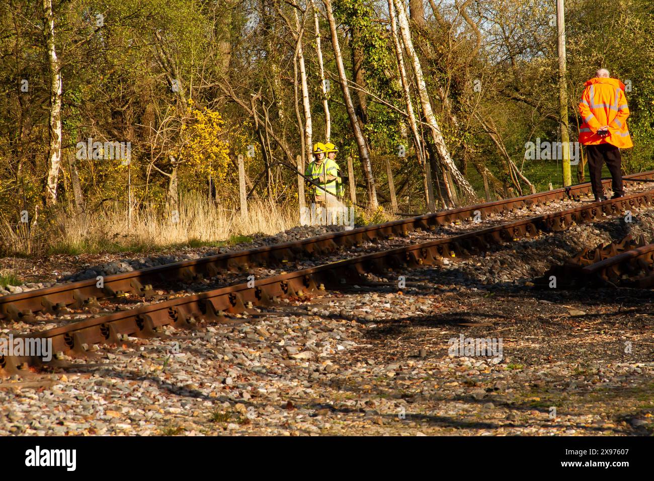 Lineside fire, firefighters in attendance, Creech Bottom, Swanage ...