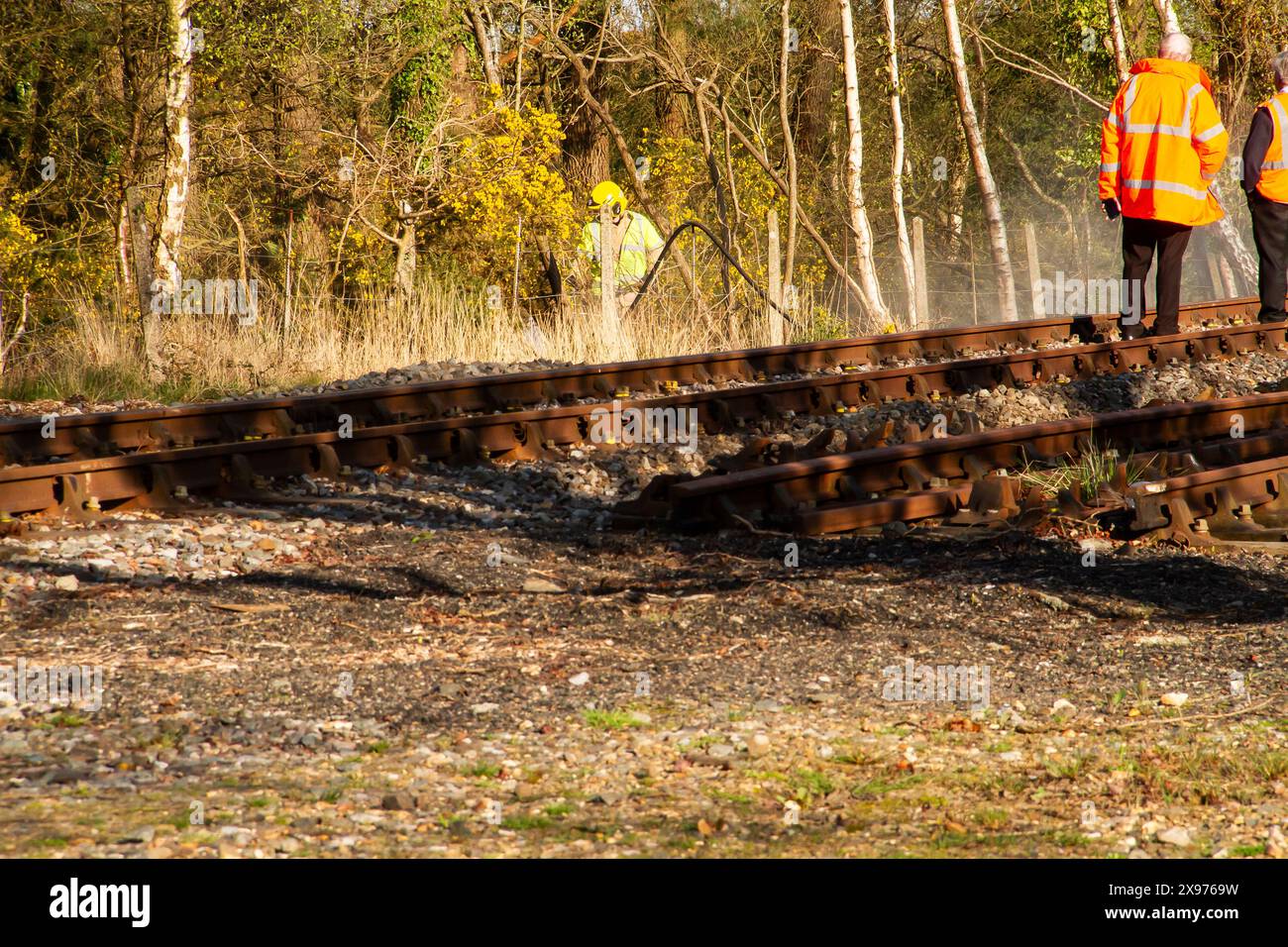 Lineside fire, firefighters in attendance, Creech Bottom, Swanage ...