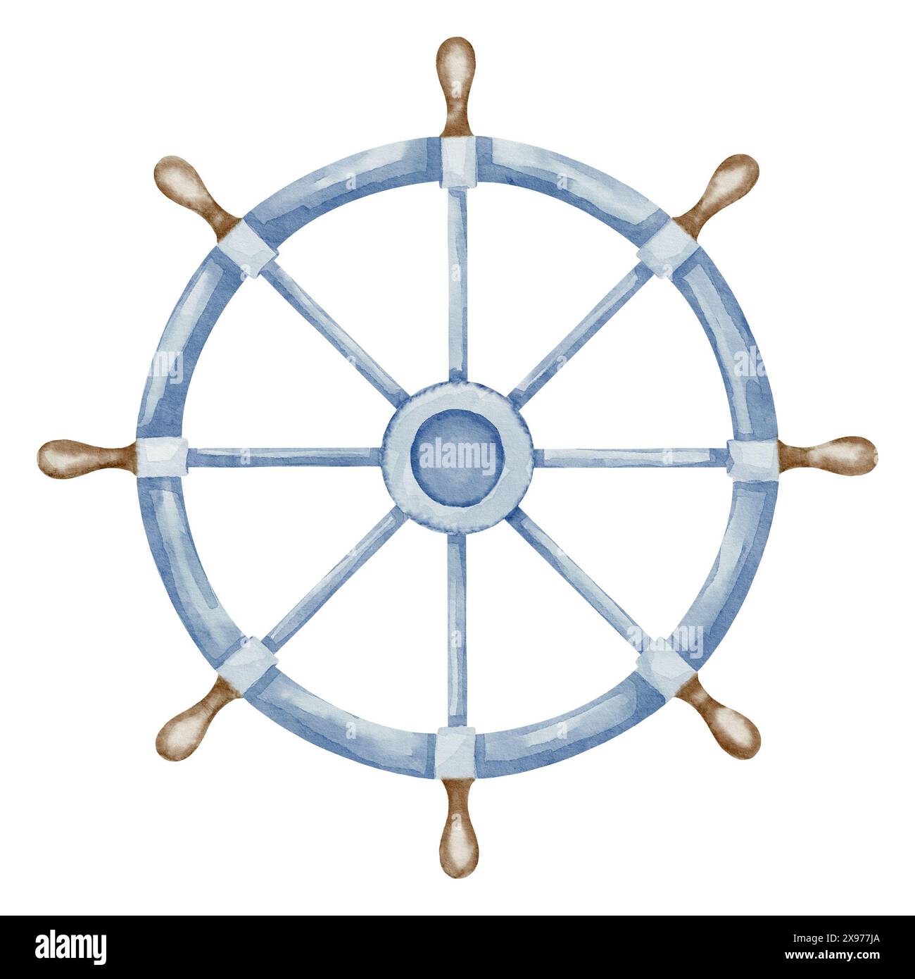 Steering wheel watercolor illustration. Drawing of Helm from pirate ...