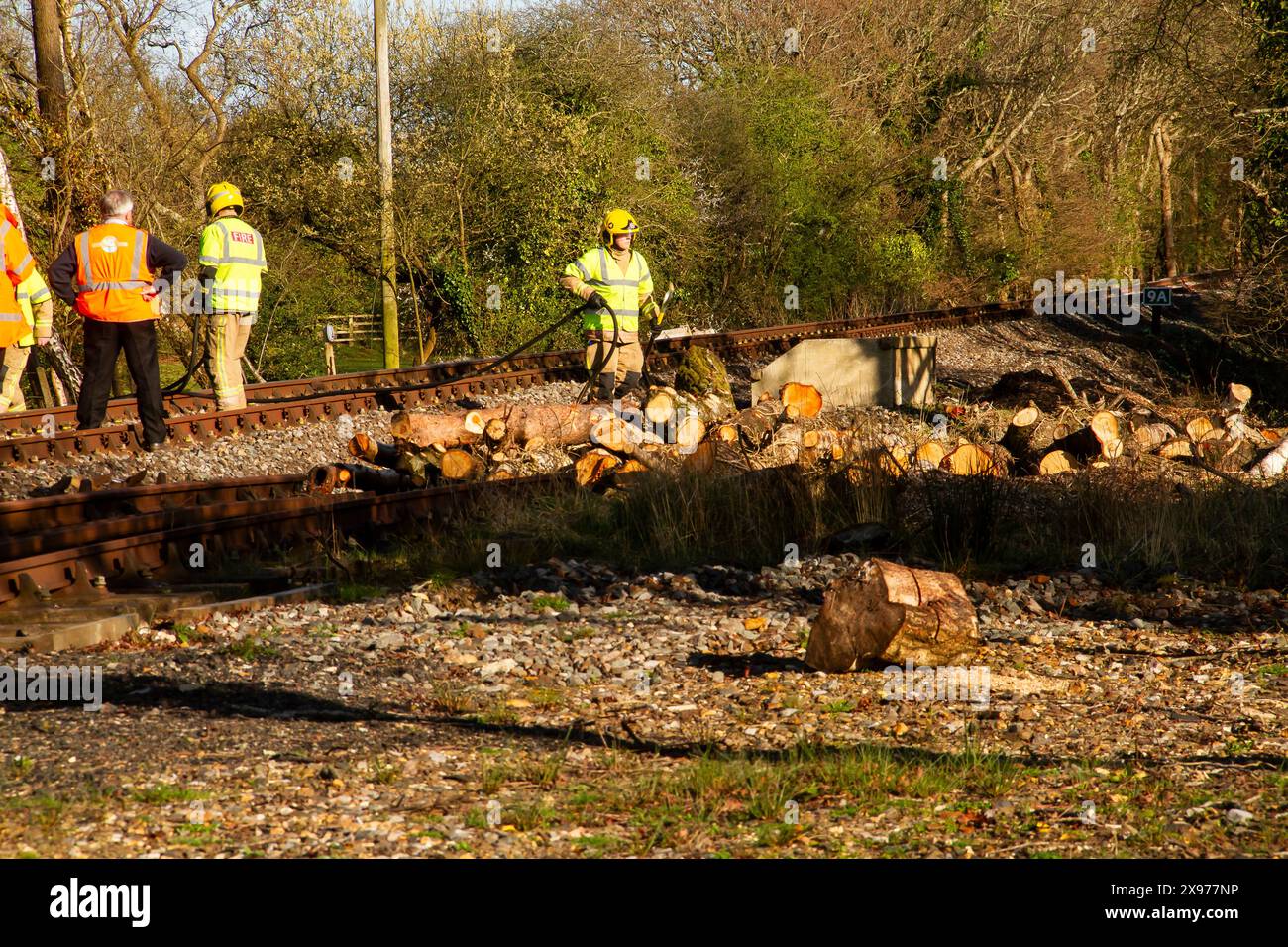 Lineside fire, firefighters in attendance, Creech Bottom, Swanage ...
