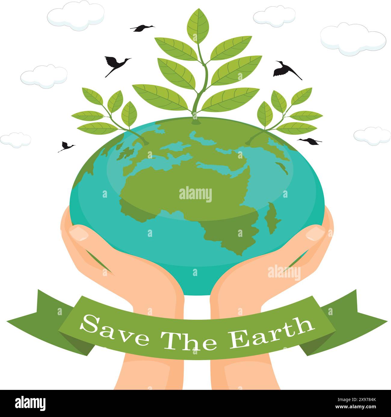Let's save the Earth, hands protect the planet Earth. Vector, cartoon ...
