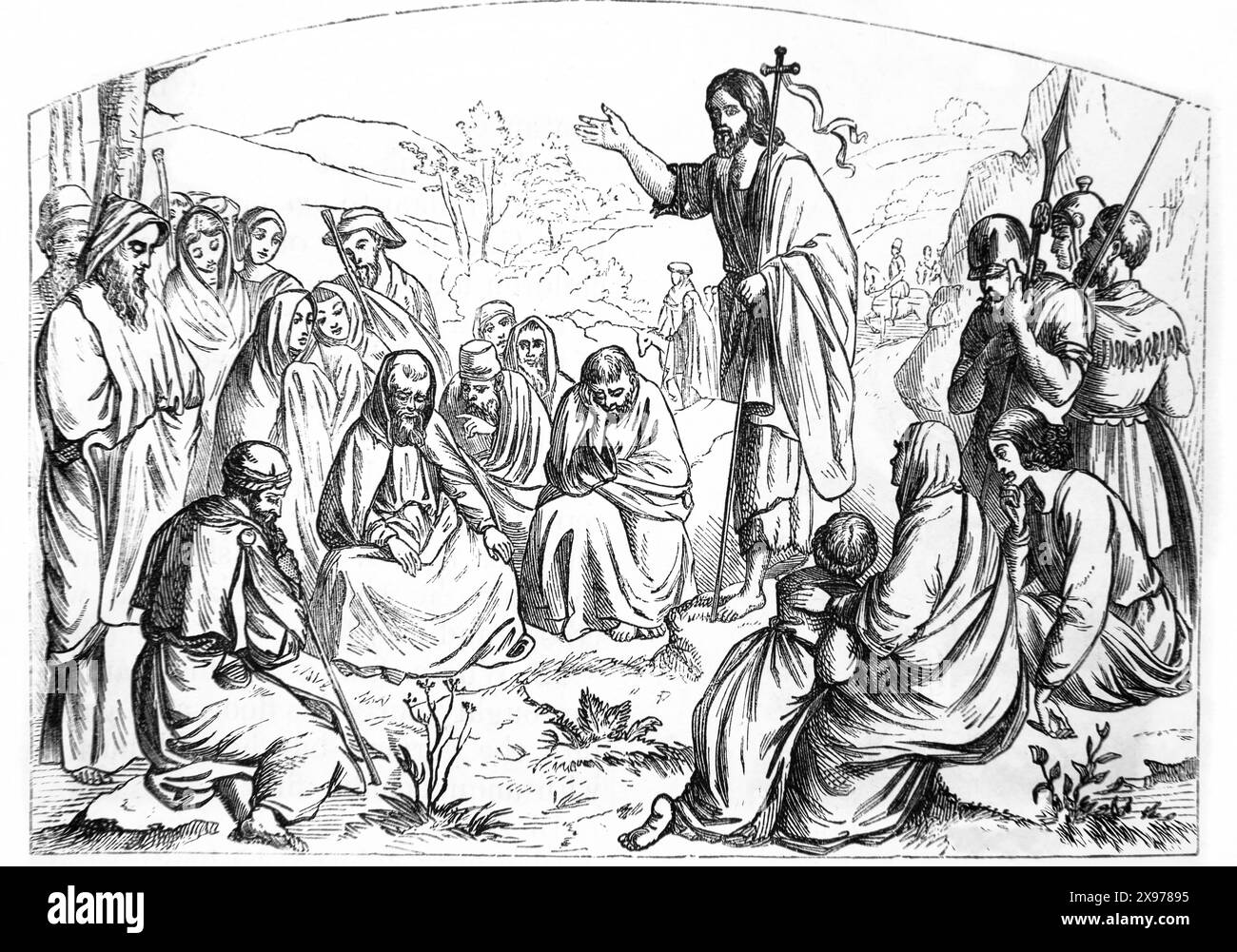 Wood Engraving of John The Baptist Preaching (Gospel of Matthew) from ...