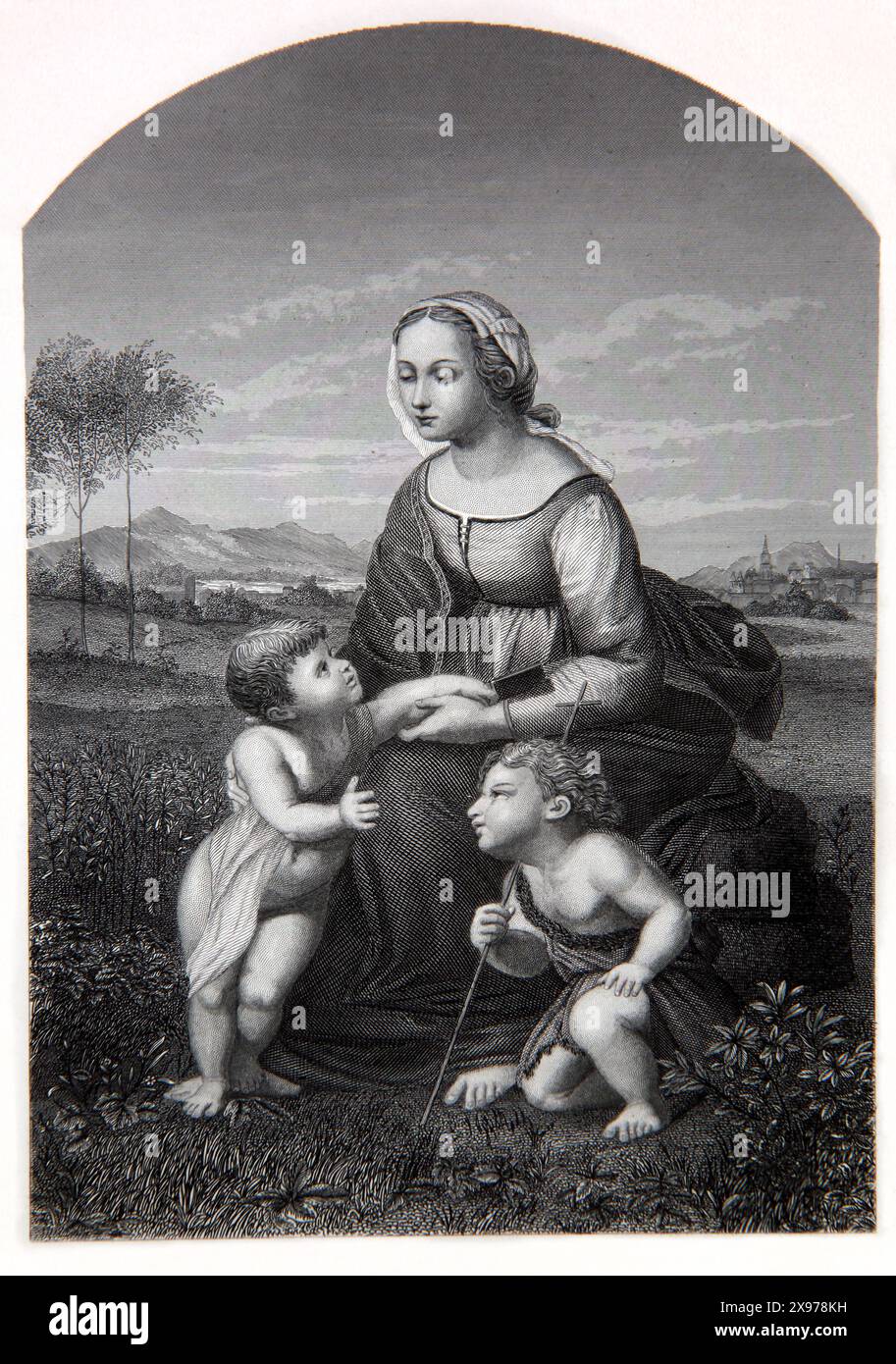 Wood Engraving of Virgin Mary With the Infant Jesus Christ and Saint ...