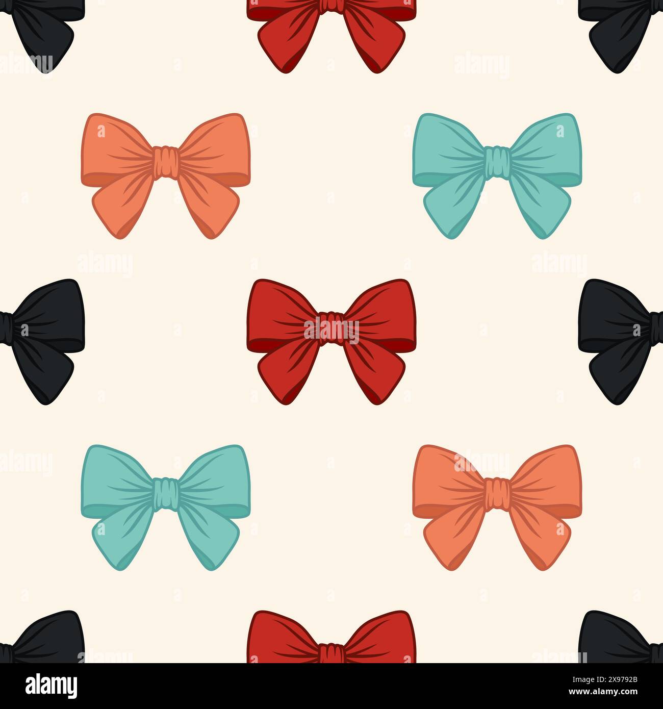 Seamless Pattern with Cartoon Bow Tie, Gift Bow on White Background ...