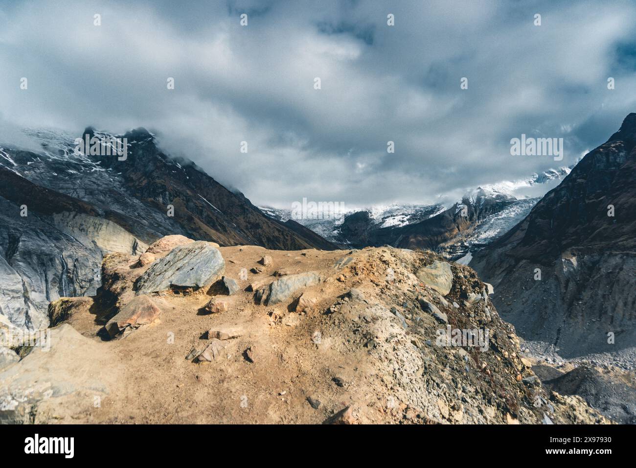 landscape with sky, mount everest country, snow covered mountain peaks ...
