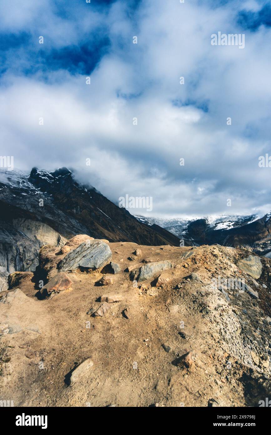 landscape with sky, mount everest country, snow covered mountain peaks ...