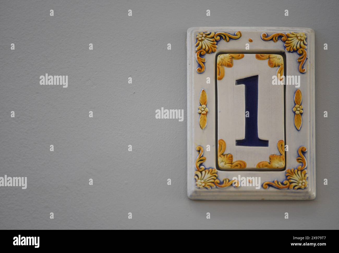 Handmade glazed ceramic street number sign in Nafplio, Peloponnese ...