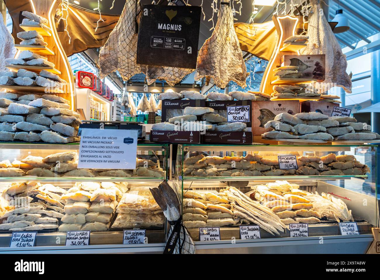 Oporto, Portugal - November 23, 2023: Dried and salted cod in a gourmet ...