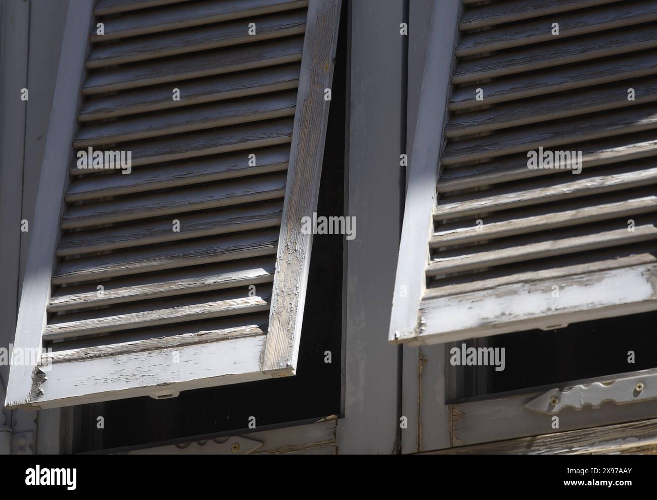 Antique wooden window shutter in Nafplio, Peloponnese Greece Stock ...