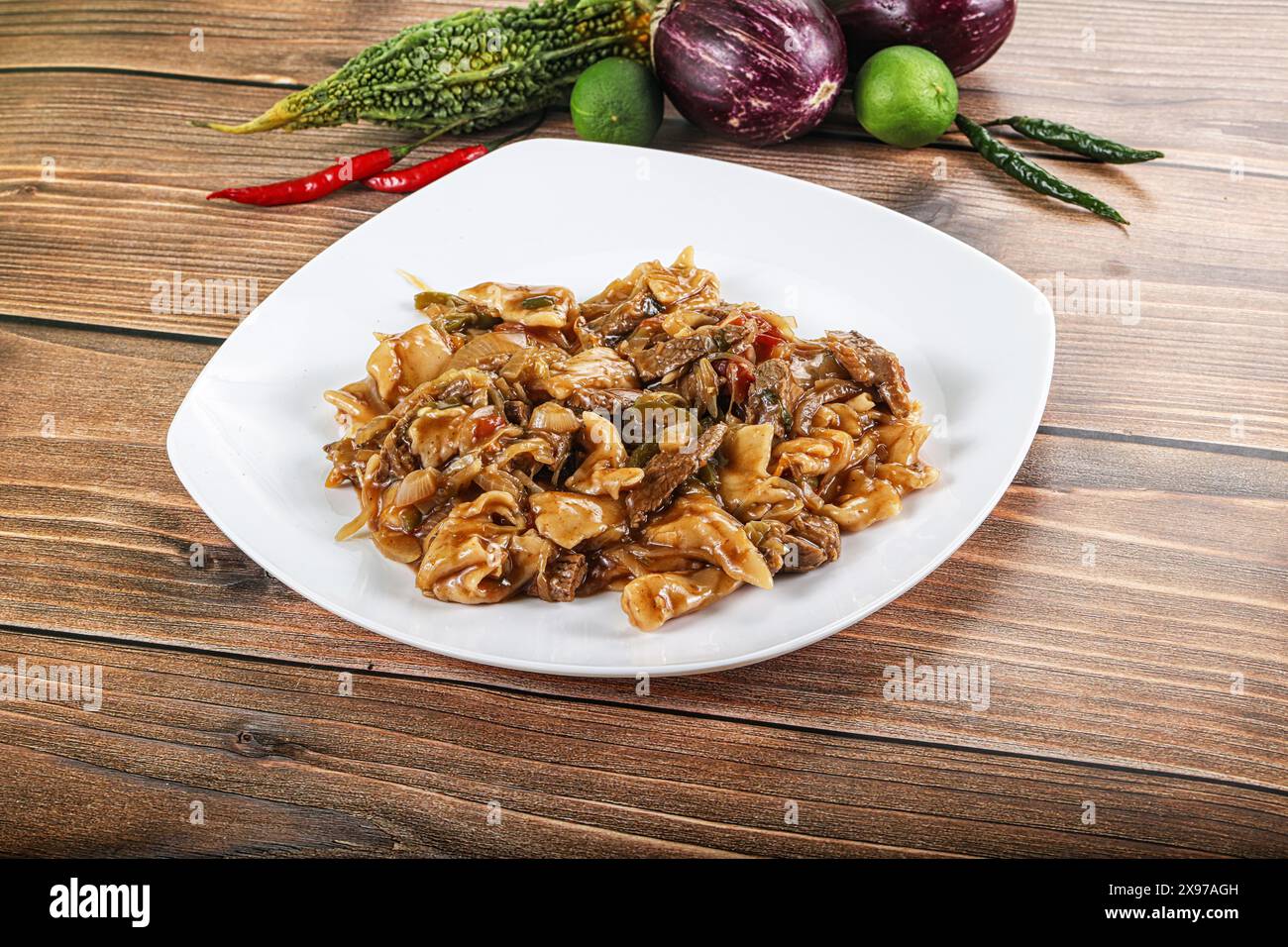 Tibetian cuisine - thenthuk noodles with beef and spices Stock Photo ...