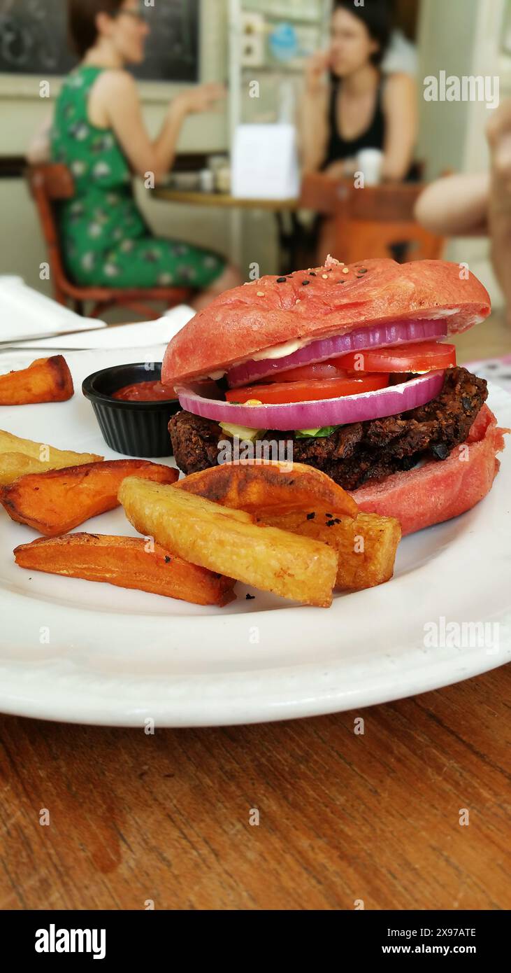 Vegan burger in red hi-res stock photography and images - Alamy