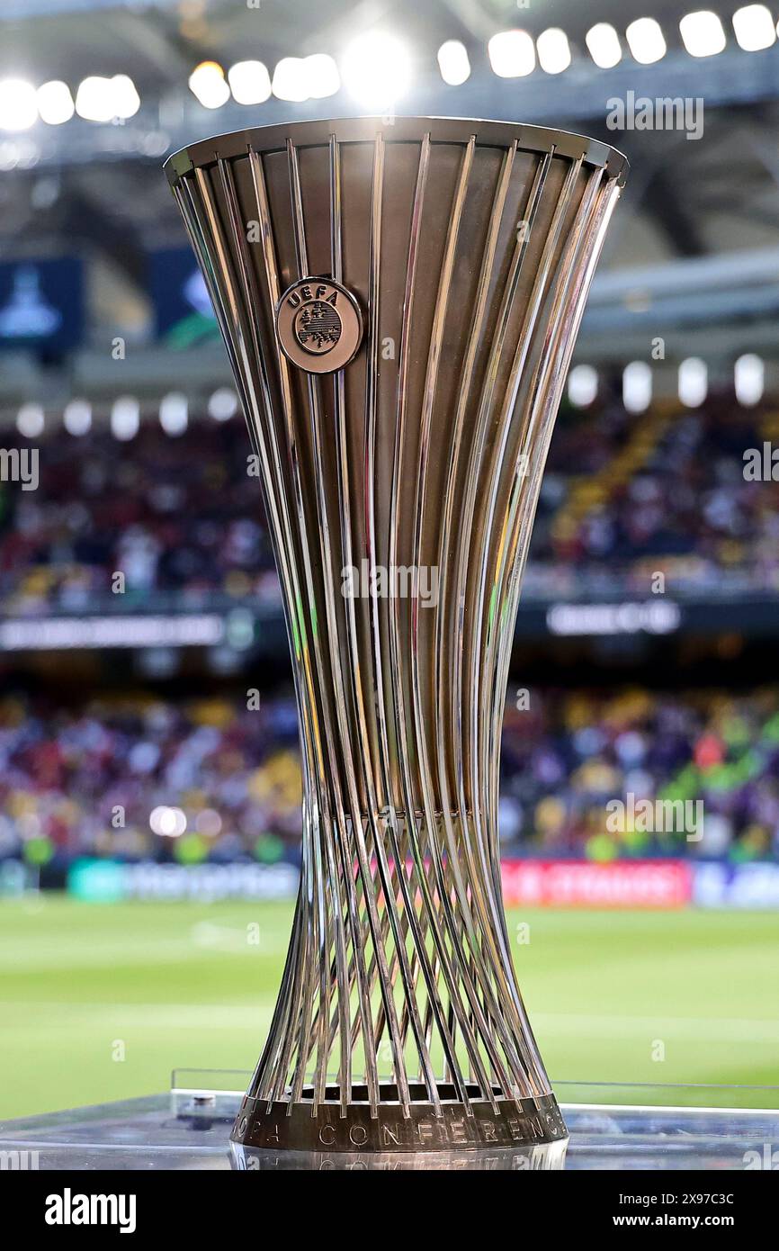Athens, Greece. 29th May, 2024. The Conference League trophy is seen ...