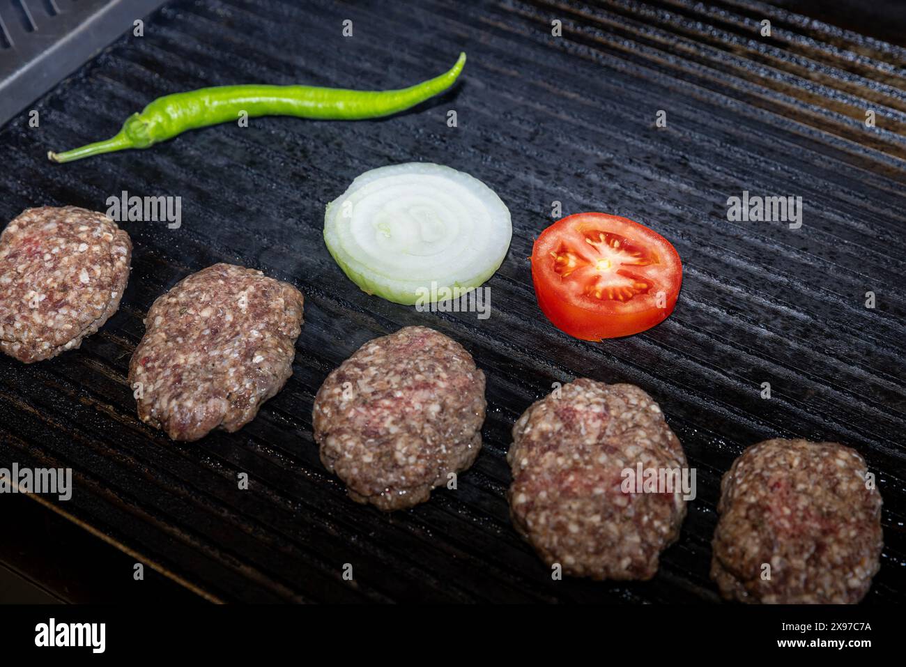 Turkish style meatballs grilled. Meatballs on the barbecue. Meatball ...