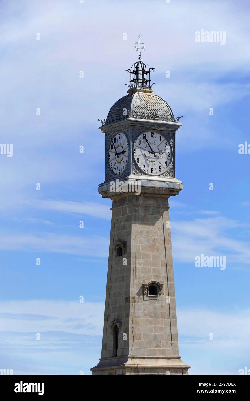Clock tower in the harbour, Barcelona, Catalonia, Spain, Europe ...
