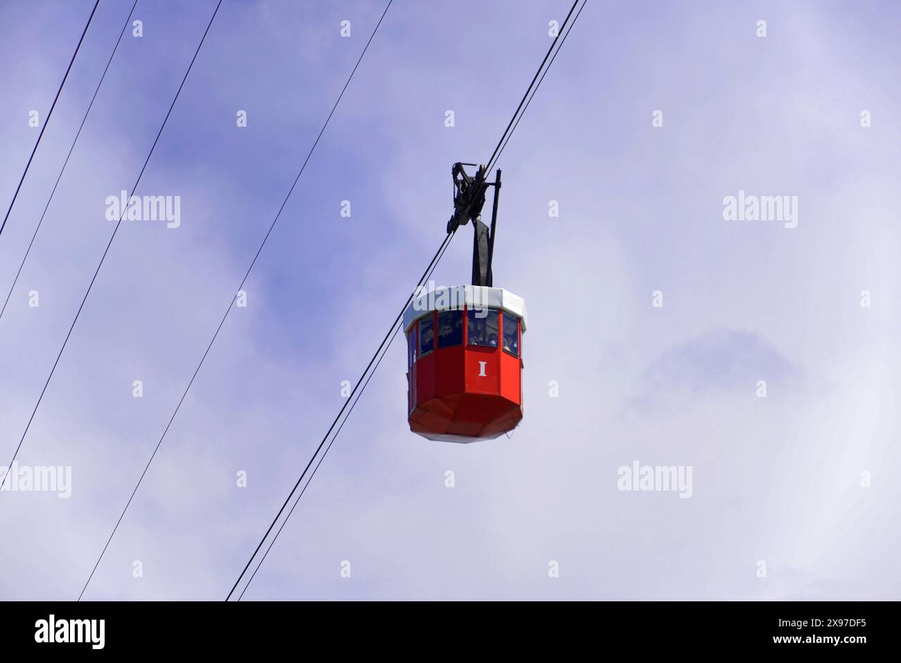 Teleferic cable car, Teleferic de Montjuic, and Torre de San Sebastia ...