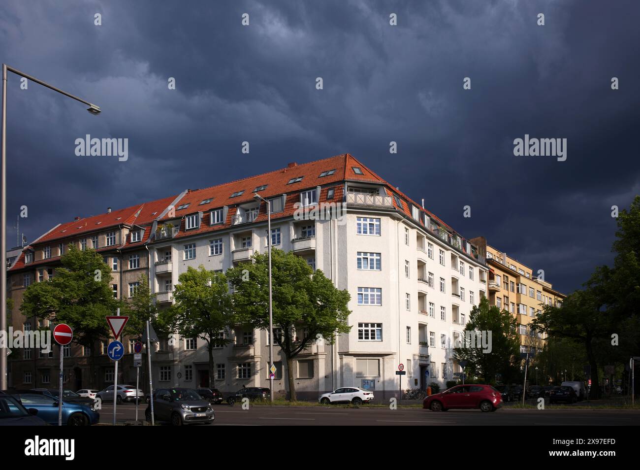 Residential building, apartment block, thunderstorm atmosphere ...