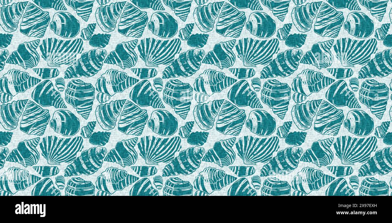 Teal turquoise blue white shell motif with linen seamless batik border ...