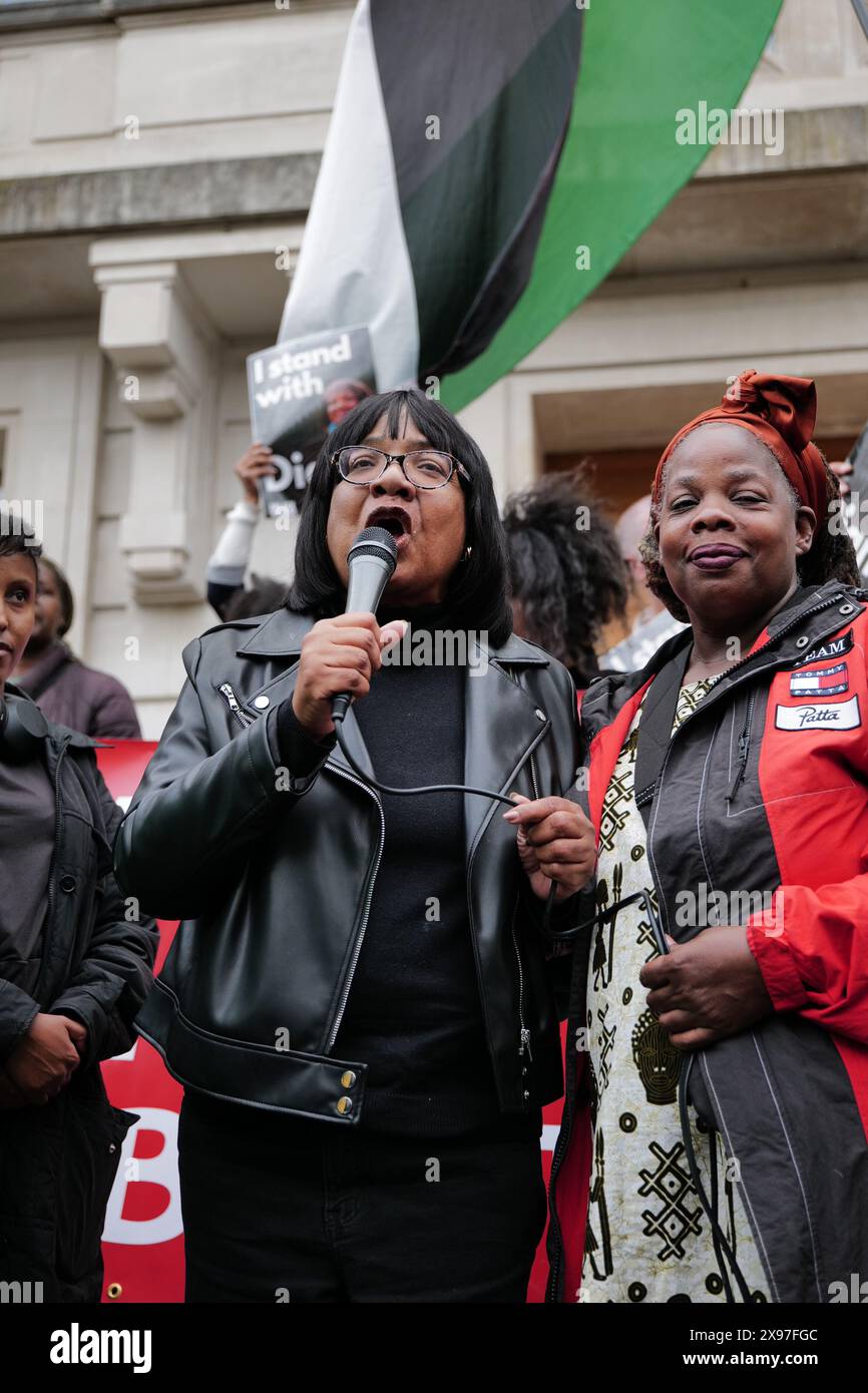 London / UK. 29 May 2024. Diane Abbott gives a speech to local Hackney ...