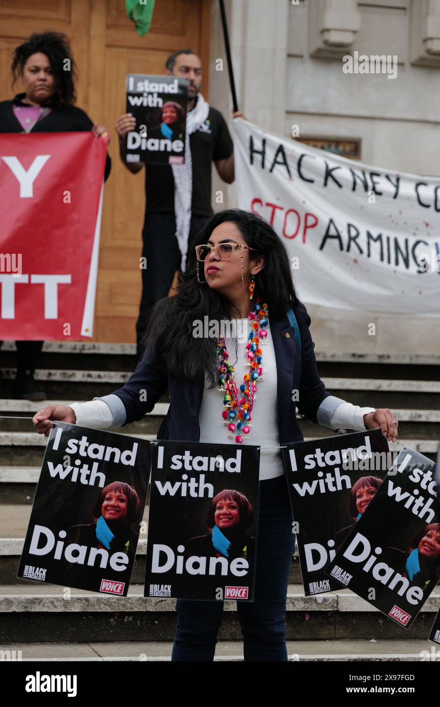 London / UK. 29 May 2024. Diane Abbott gives a speech to local Hackney ...